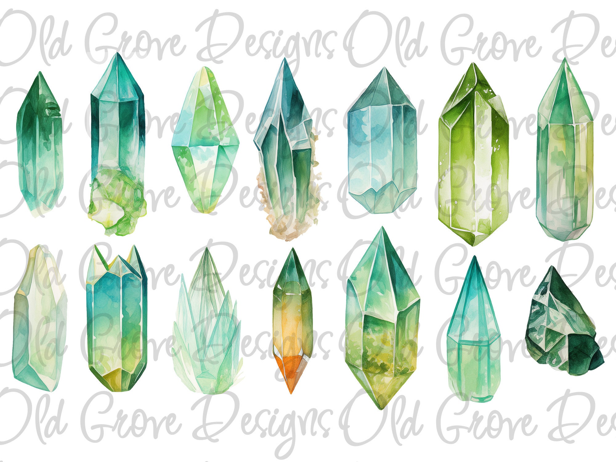 Rainbow Crystals Clipart Bundle, Watercolor Clipart, Watercolor Crystal ...