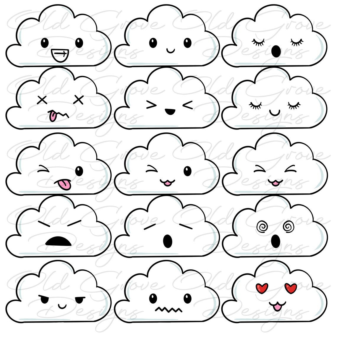 Kawaii Clouds Clipart Download Cloud Clipart Sky Clipart - Etsy