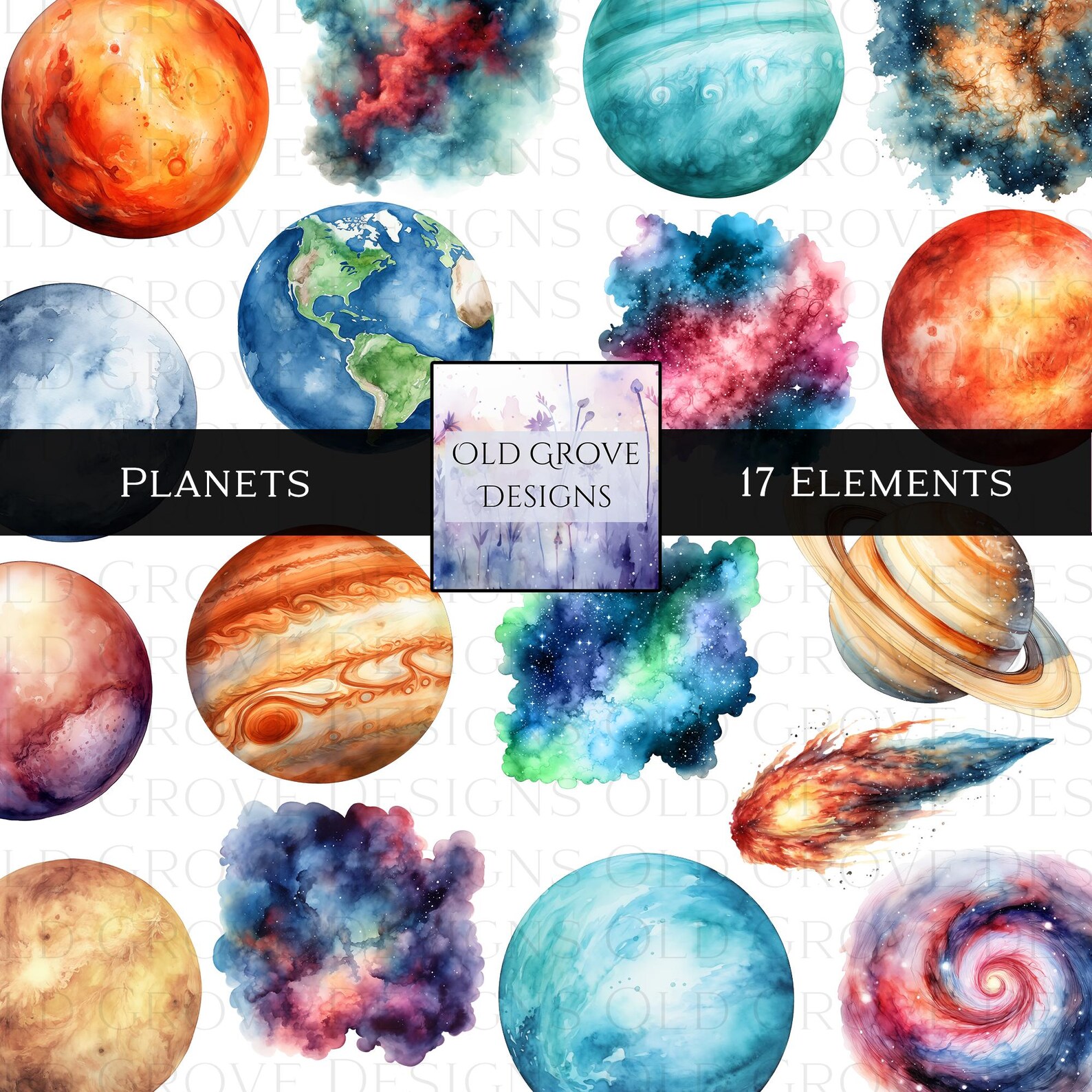 17 Watercolor Planet Clipart Bundle, Solar System Clipart PNG ...