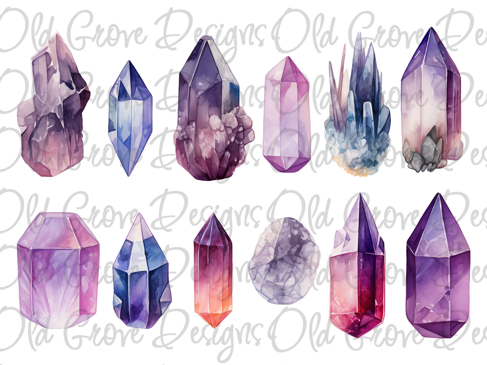 Rainbow Crystals Clipart Bundle, Watercolor Clipart, Watercolor Crystal ...