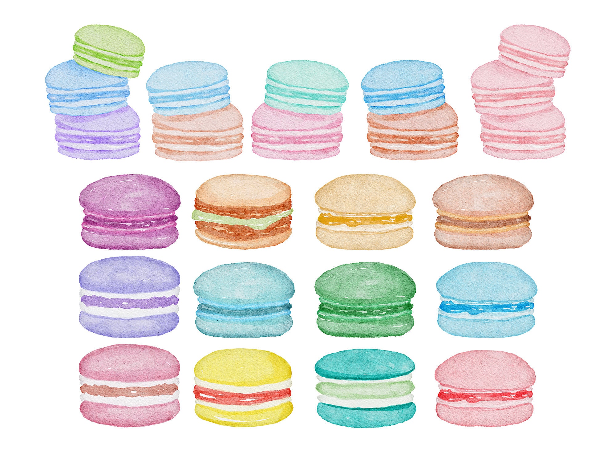 Watercolor Macaron Clipart, French Macaroons Clipart, Watercolor ...