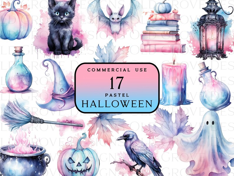 17 Pastel Halloween Clipart Bundle, Halloween Downloadable Transparent ...
