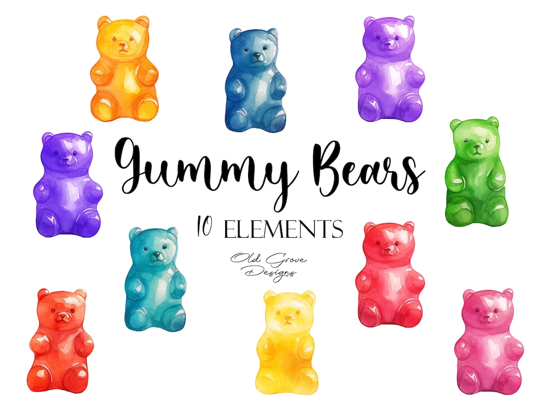 Gummy Bears Clipart, Candy Clipart, Watercolor Clipart PNG Bundle ...
