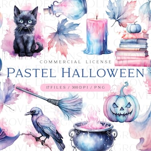 17 Pastel Halloween Clipart Bundle, Halloween Downloadable Transparent ...