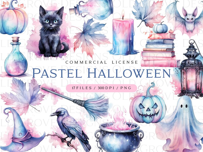 17 Pastel Halloween Clipart Bundle, Halloween Downloadable Transparent ...