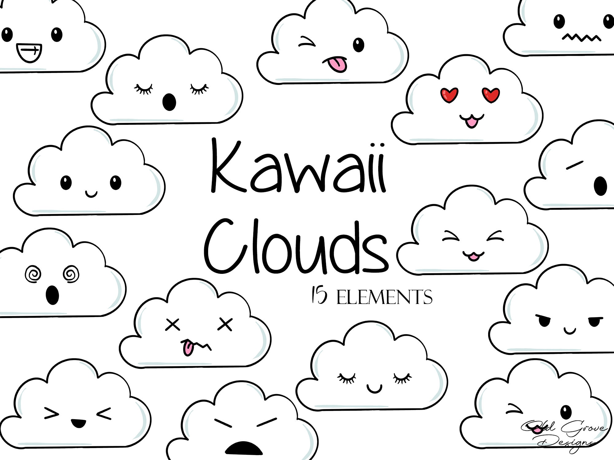 Kawaii Clouds Clipart Download, Cloud Clipart, Sky Clipart PNG, Kawaii ...