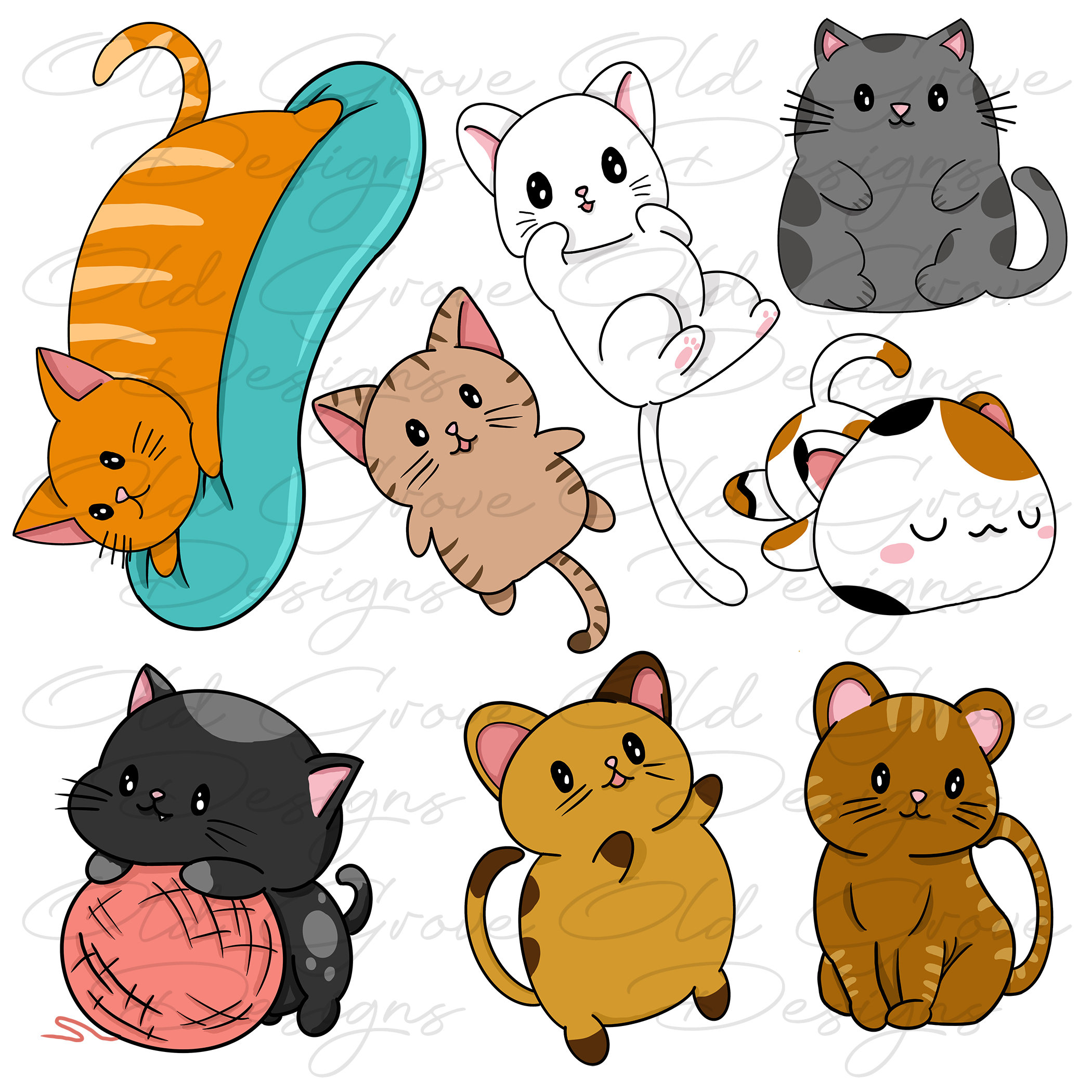 Kawaii Cats Clipart Download, Cat Clipart, Kitty Clipart, Animal ...