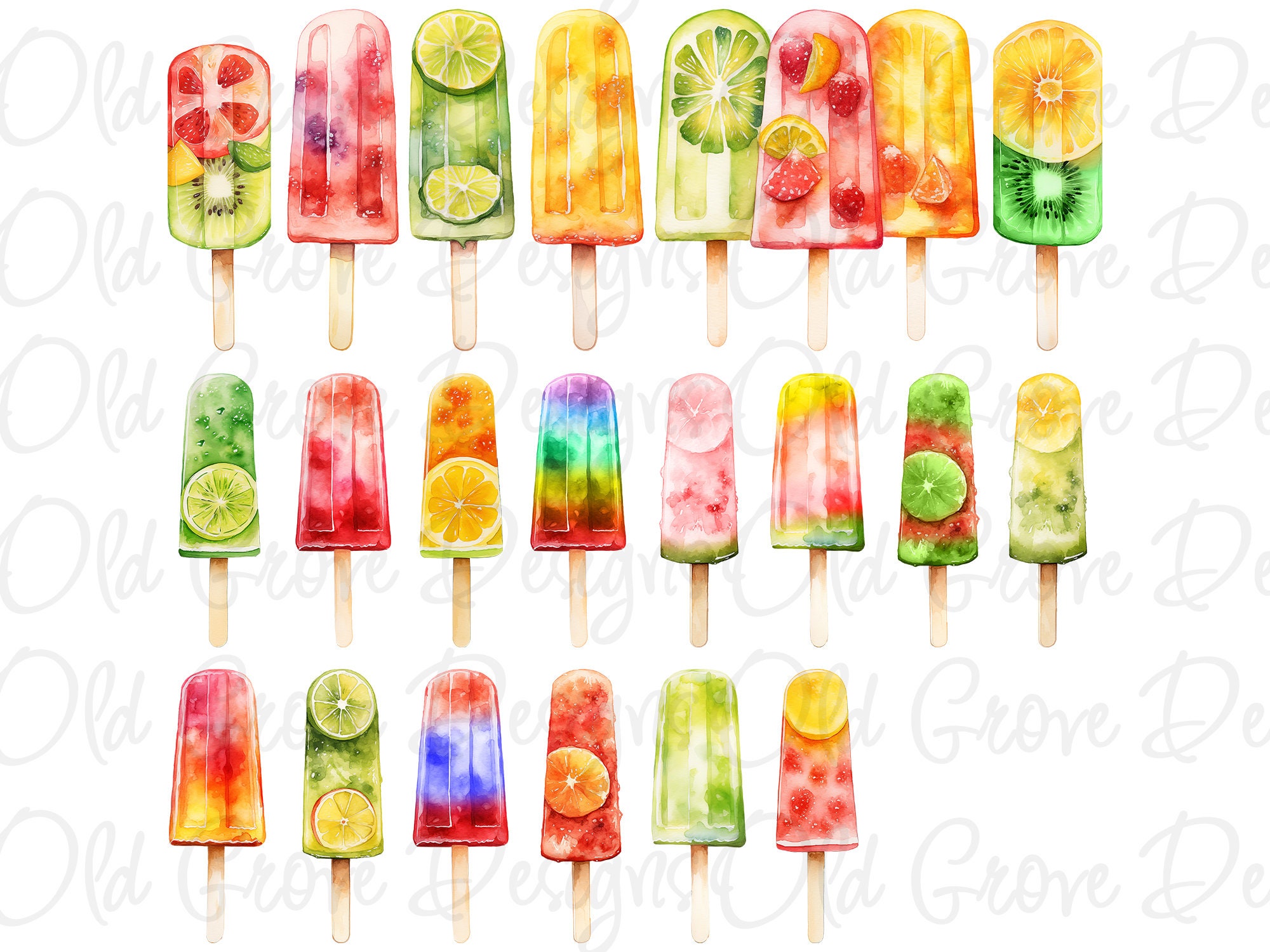 Popsicle Clipart, Ice Cream Clipart, Watercolor Clipart PNG Bundle ...