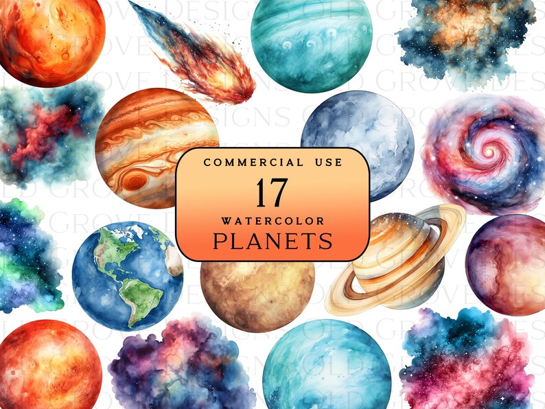 17 Watercolor Planet Clipart Bundle, Solar System Clipart PNG ...