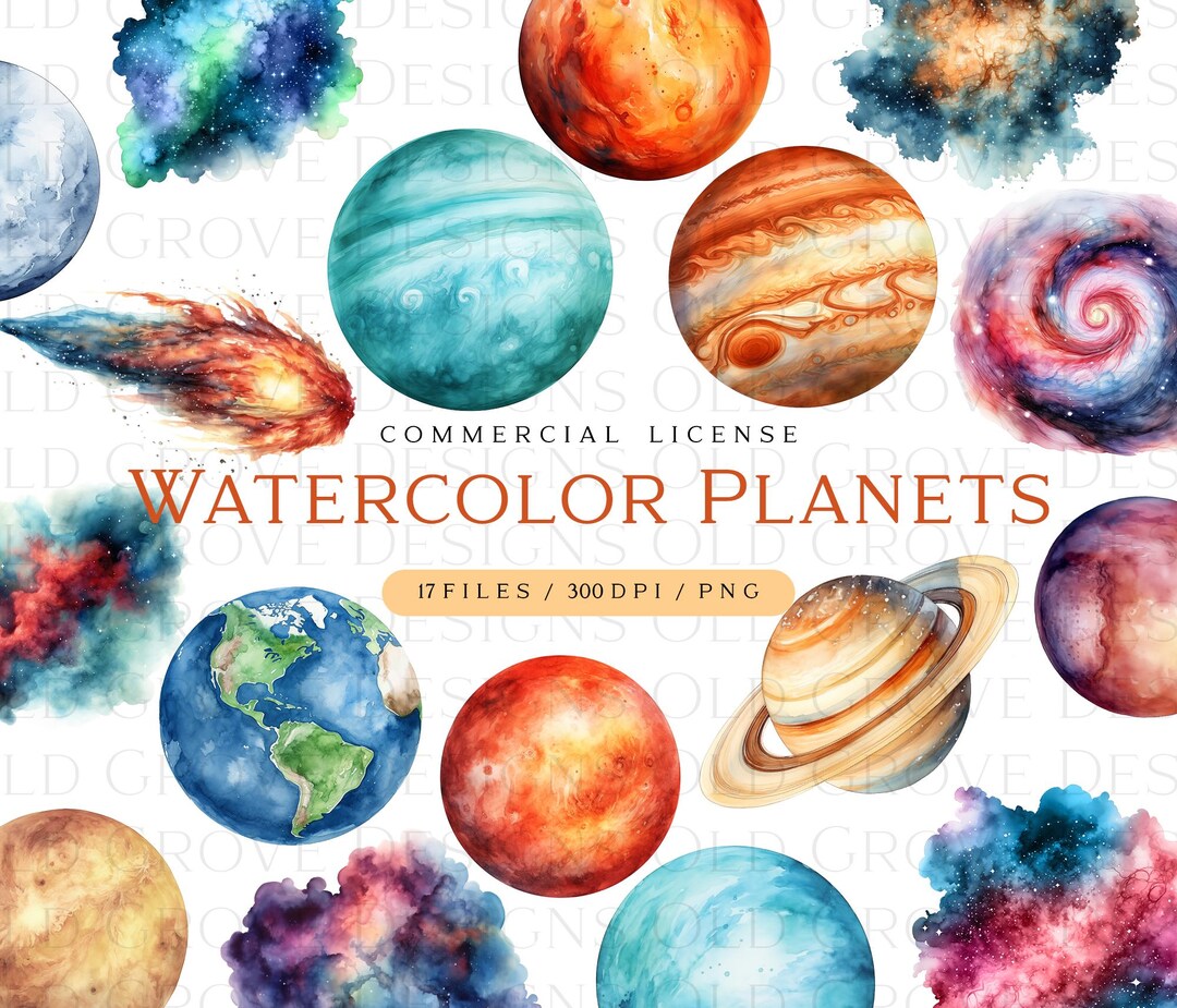 17 Watercolor Planet Clipart Bundle, Solar System Clipart PNG ...