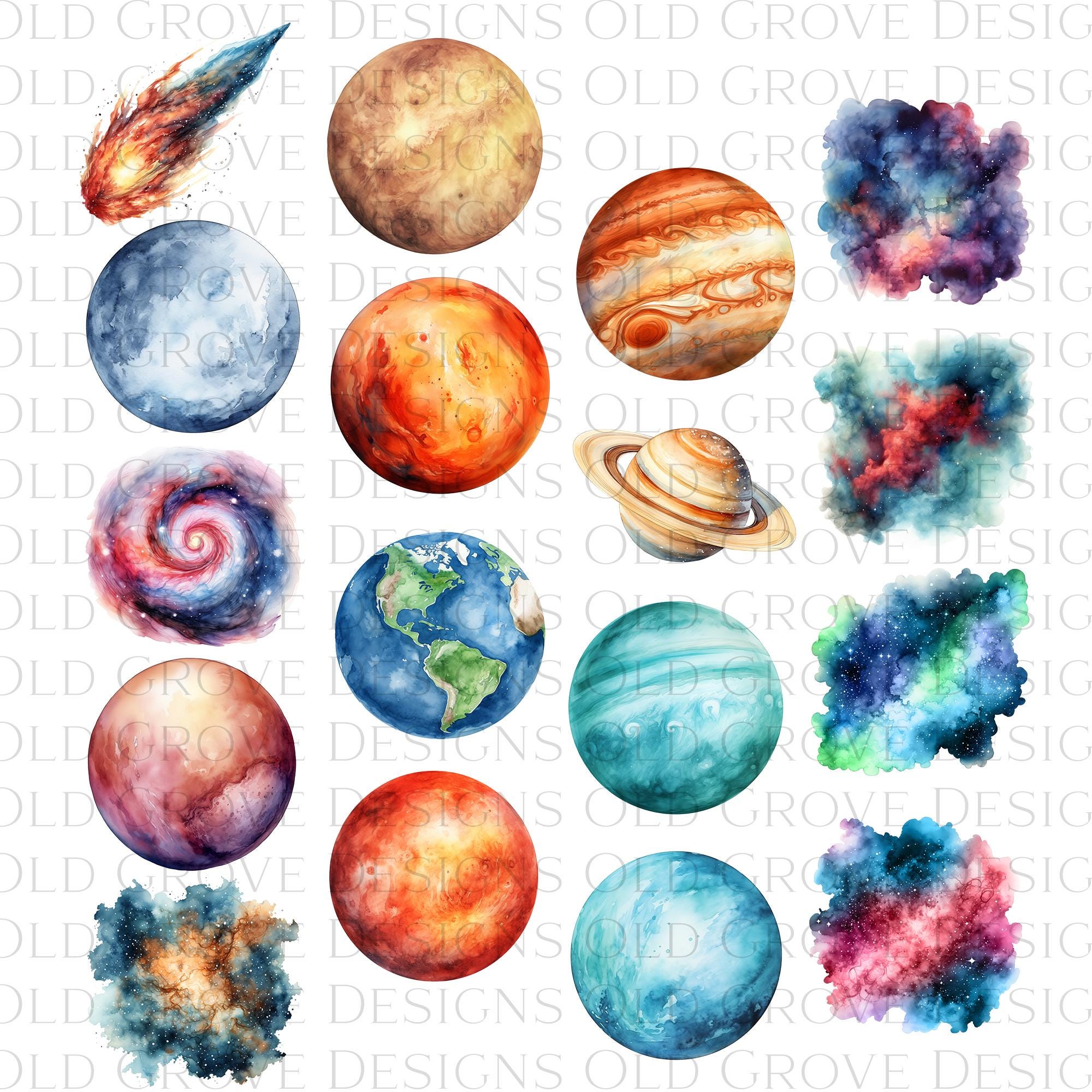 17 Watercolor Planet Clipart Bundle, Solar System Clipart PNG ...