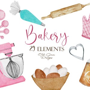 Watercolor Bakery Clipart Kitchen Clipart PNG Bundle Baking - Etsy
