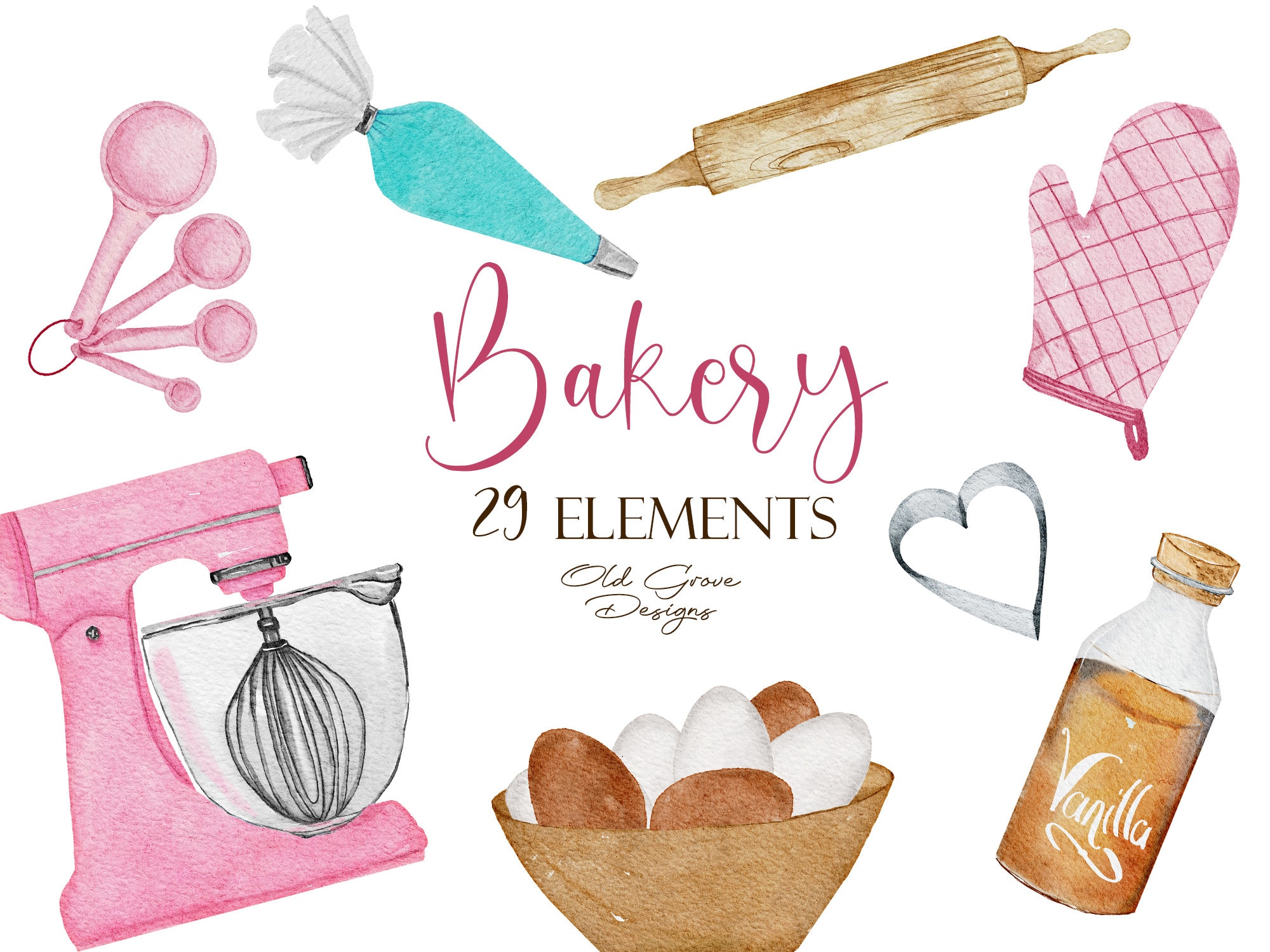 Watercolor Bakery Clipart Kitchen Clipart PNG Bundle Baking - Etsy
