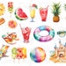 Summer Fun Clipart, Summer Clipart, Watercolor Clipart PNG Bundle, Pool ...