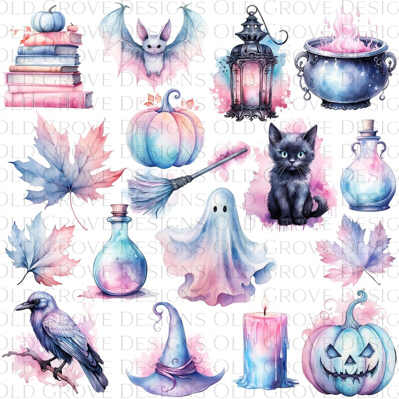 17 Pastel Halloween Clipart Bundle, Halloween Downloadable Transparent ...