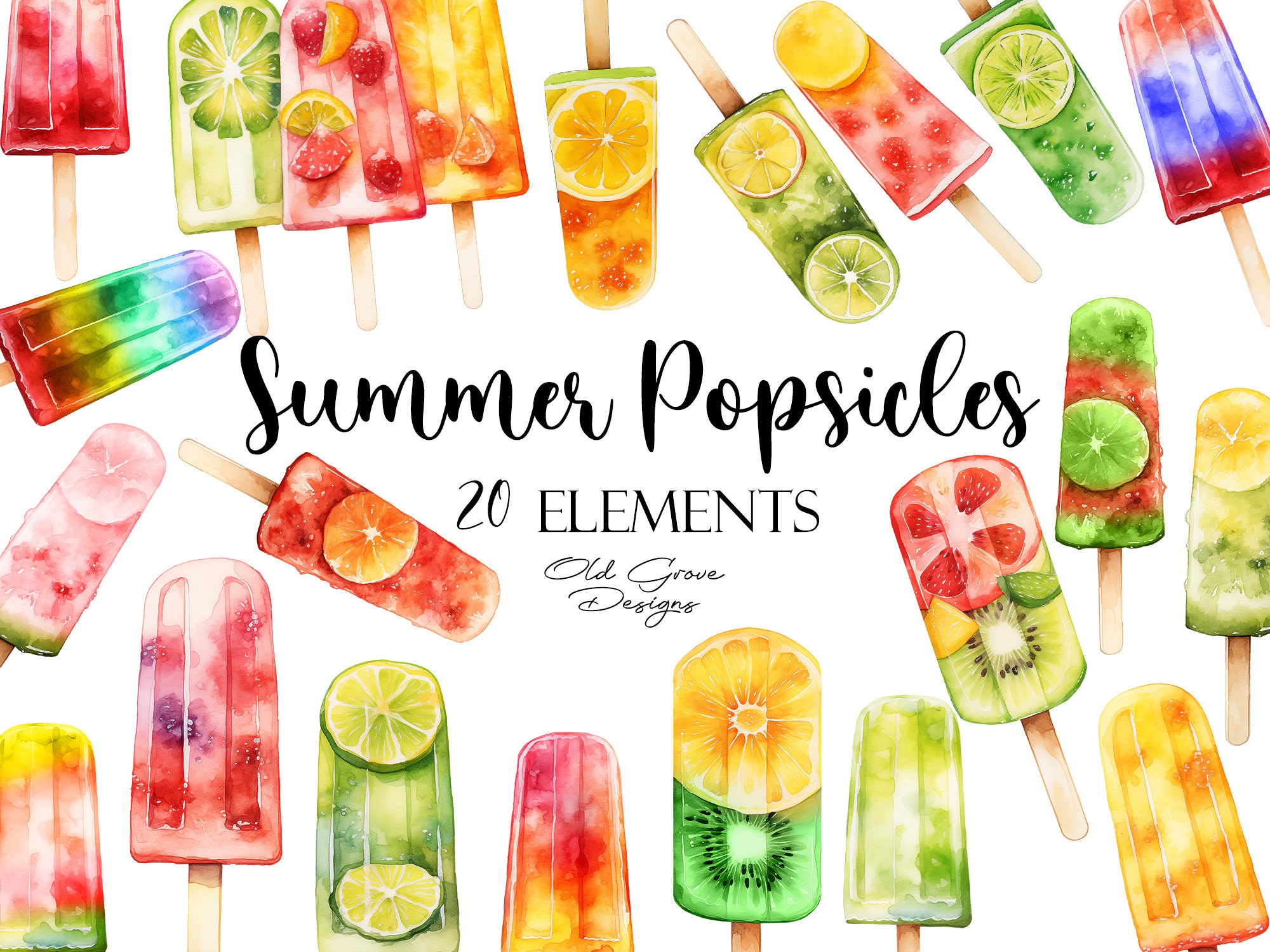 Popsicle Clipart, Ice Cream Clipart, Watercolor Clipart PNG Bundle ...