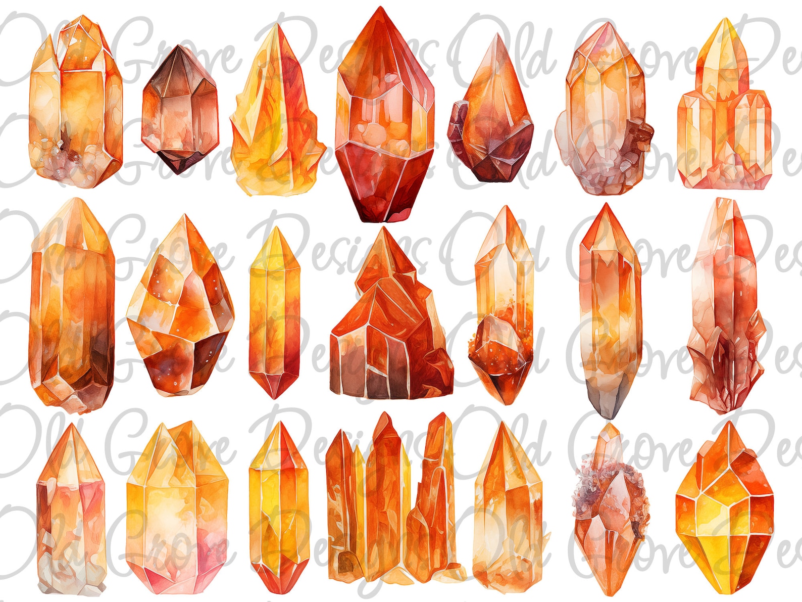 Orange Crystals Clipart Download, Watercolor Clipart, Watercolor Earth ...
