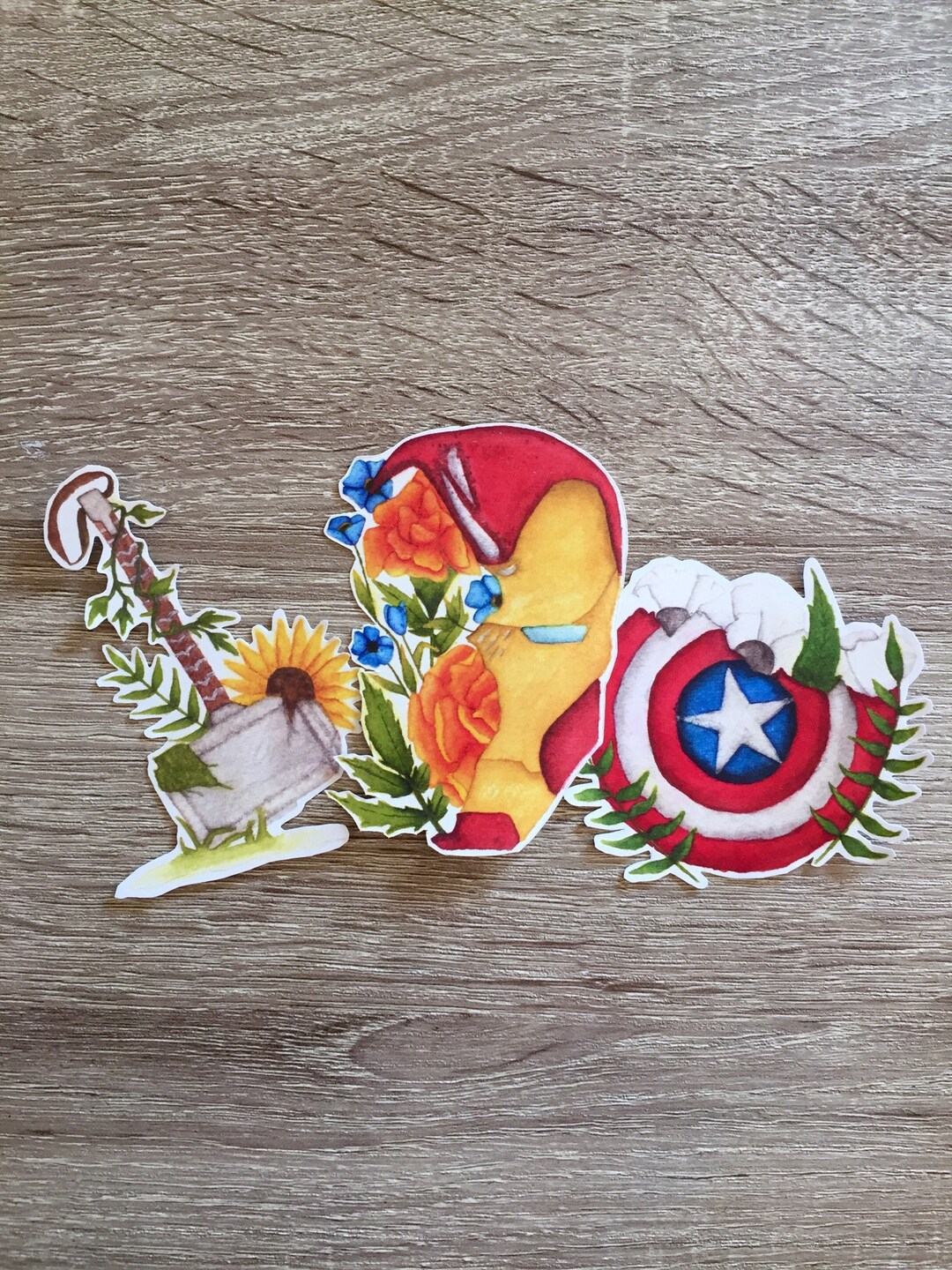 Avengers Marvel Watercolour Sticker Set of 3 Stickers, Thor Mjolnir ...