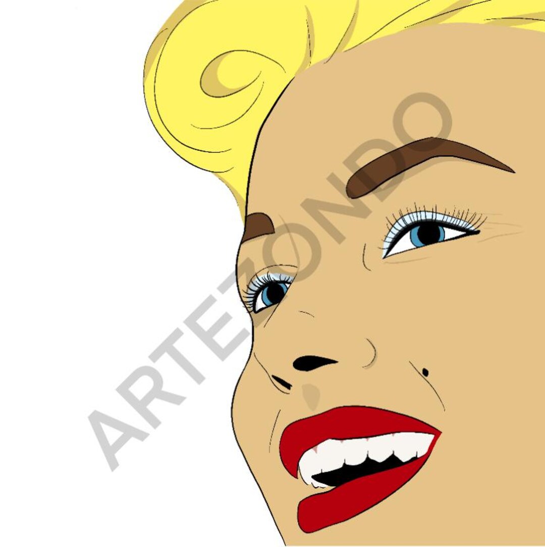 Maryline Monroe Color Digital Illustration With Blonde Hair, Red ...