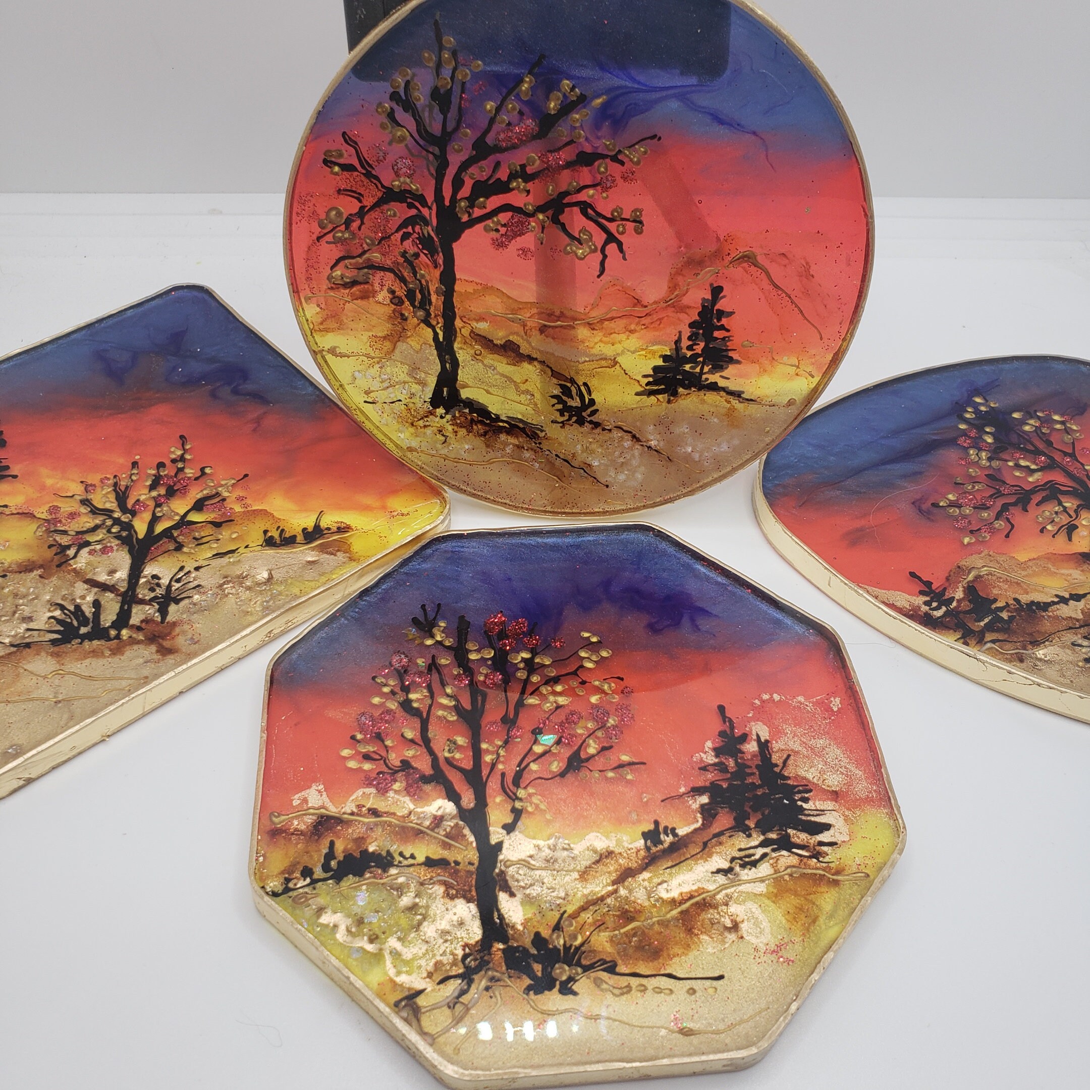 Sunset Coasters Set With Trees. 4 Coasters Set - Etsy UK