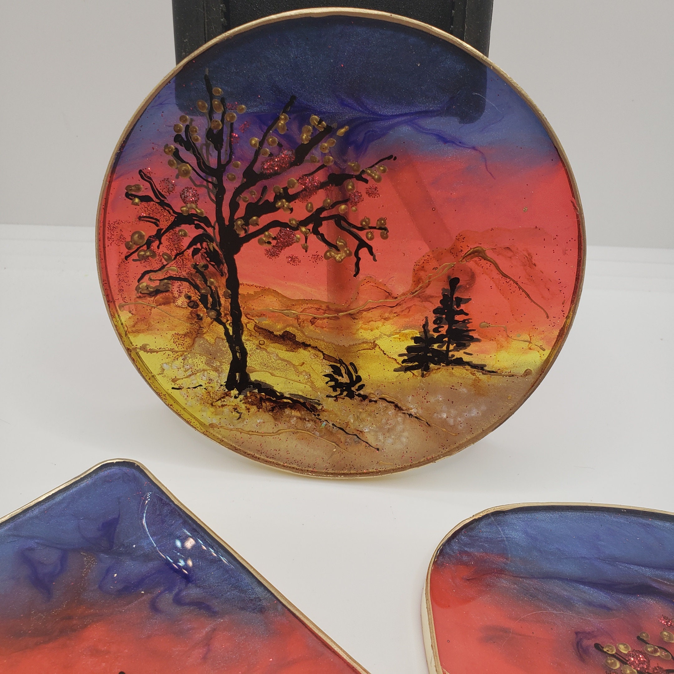 Sunset Coasters Set With Trees. 4 Coasters Set - Etsy UK