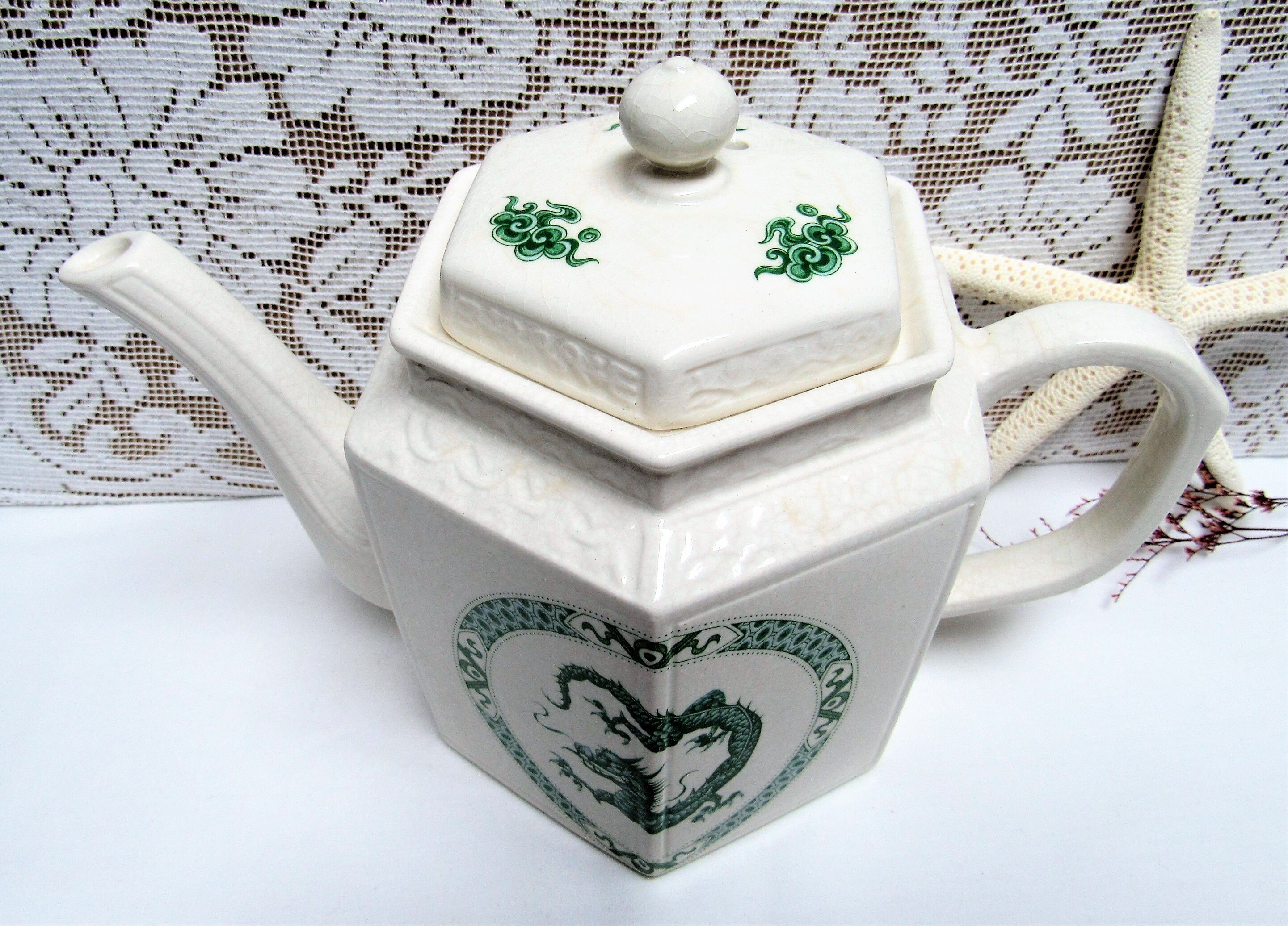 Vintage House of GOEBEL ARTHUR WOOD Teapot Green Dragon Oriental Asian ...