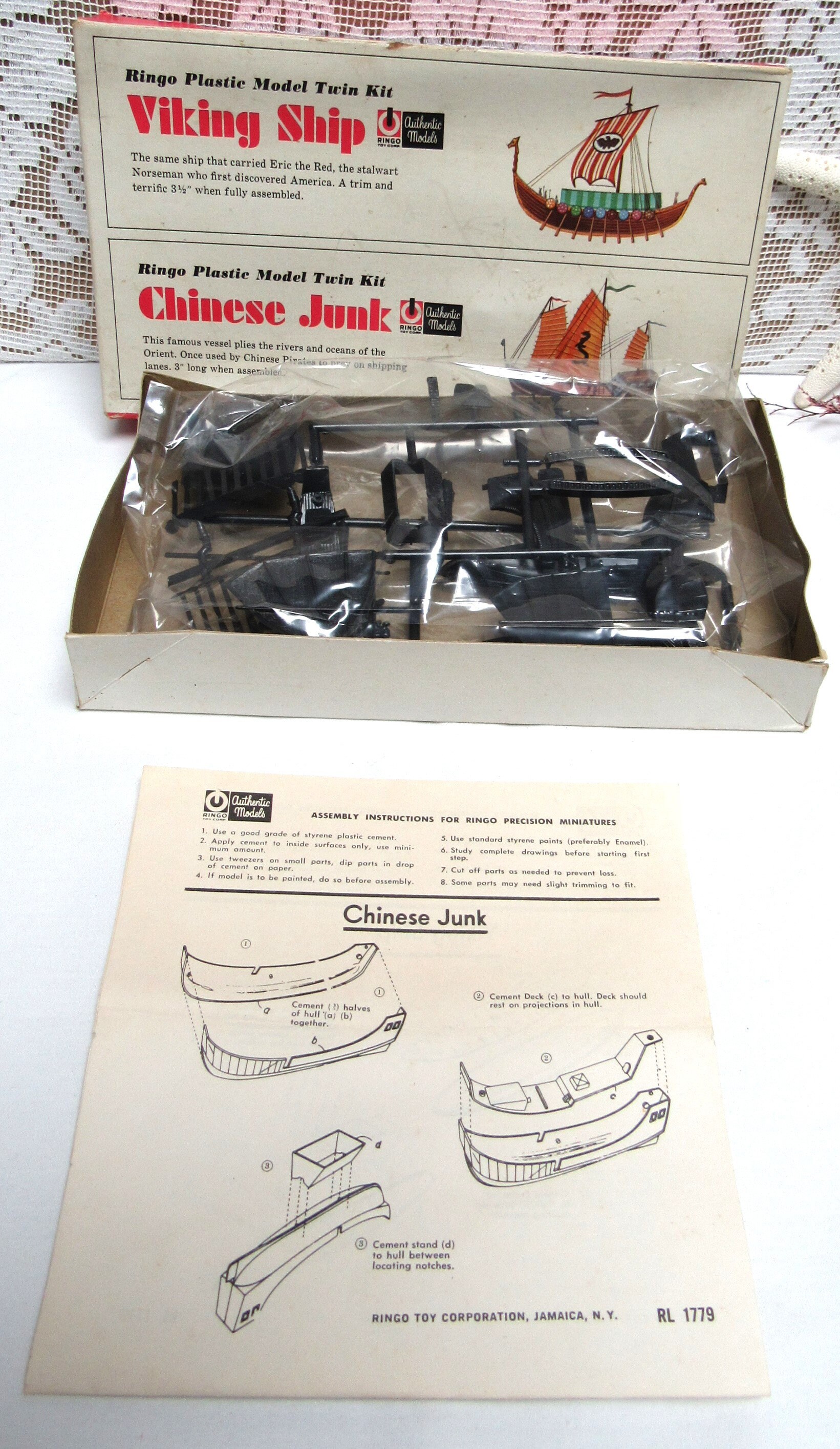 Vintage RINGO TOY Plastic Model Twin Kit Viking Ship and Chinese Junk ...