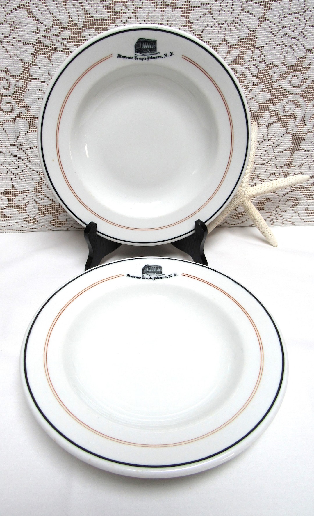 Vintage Advertising MASONIC TEMPLE Paterson, New Jersey Soup Bowl Set ...