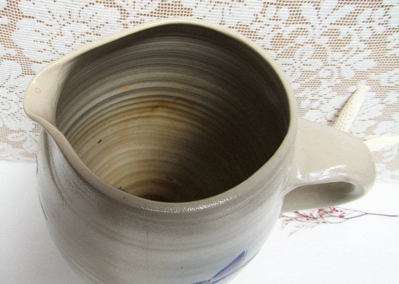 Vintage WILLIAMSBURG VA POTTERY Style Large Pitcher Cobalt Blue Incised ...