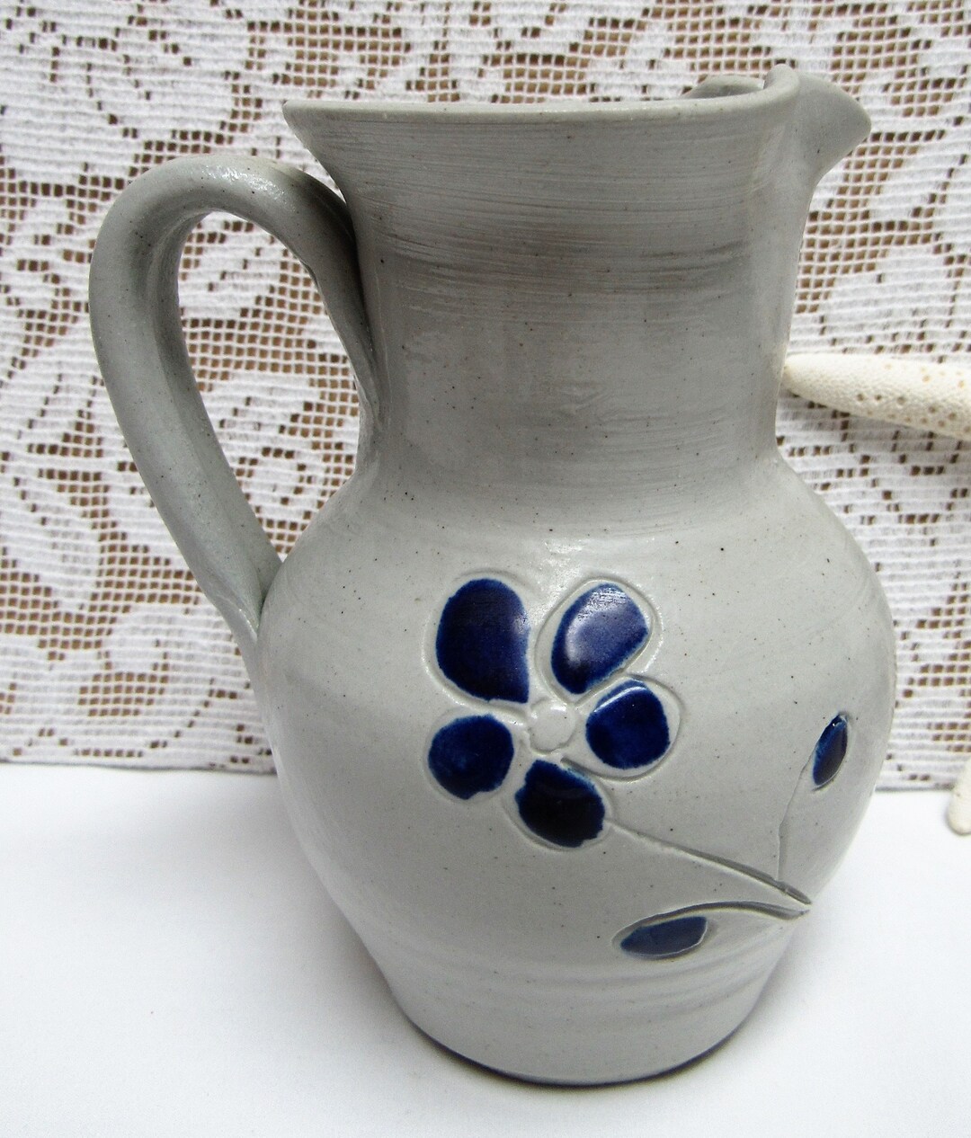 Vintage WILLIAMSBURG VA POTTERY Cream Pitcher Cobalt Blue Incised ...