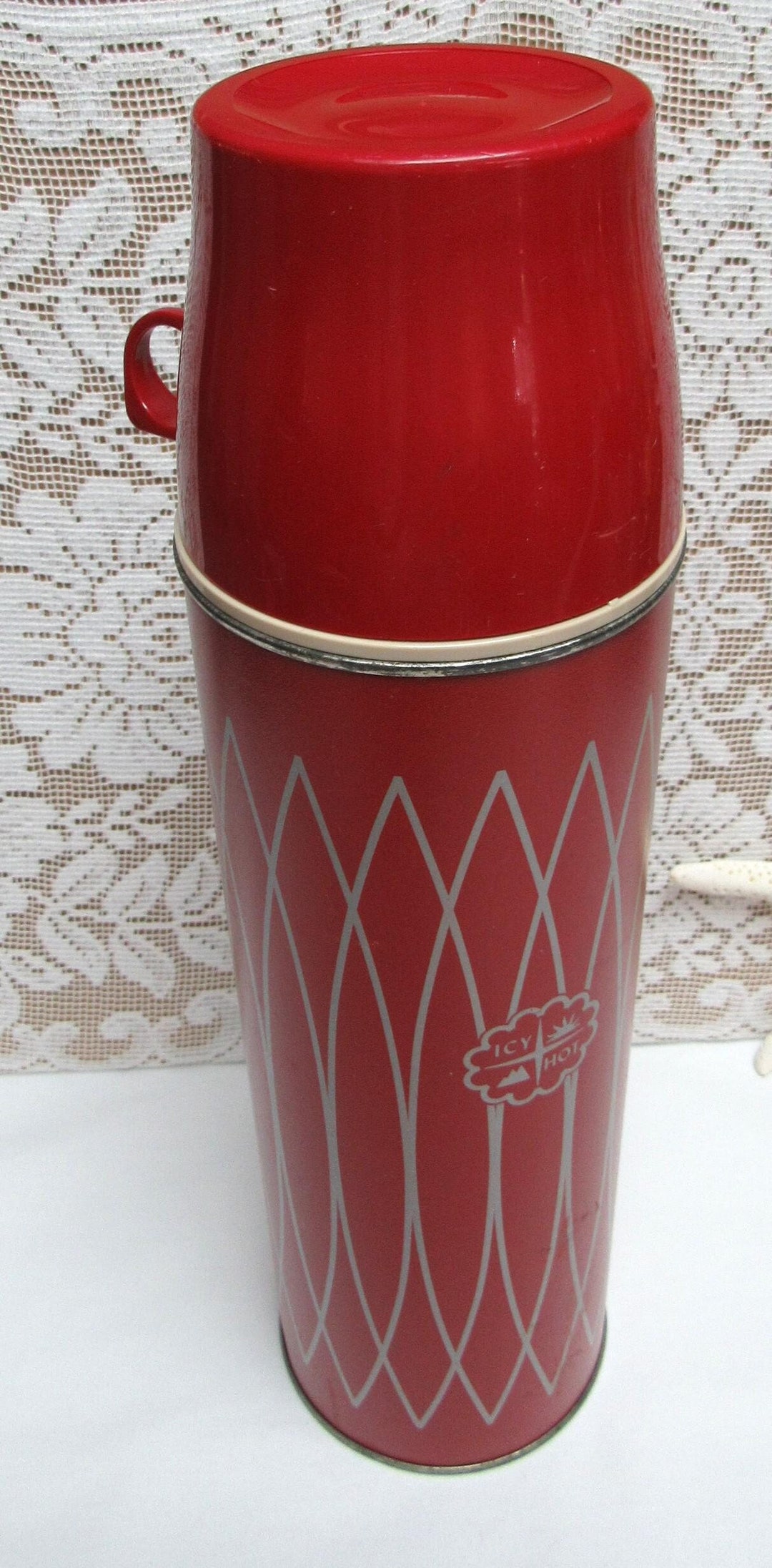 Vintage ICY HOT THERMOS Metal Red Silver Stripe Quart With Lid 1960s ...