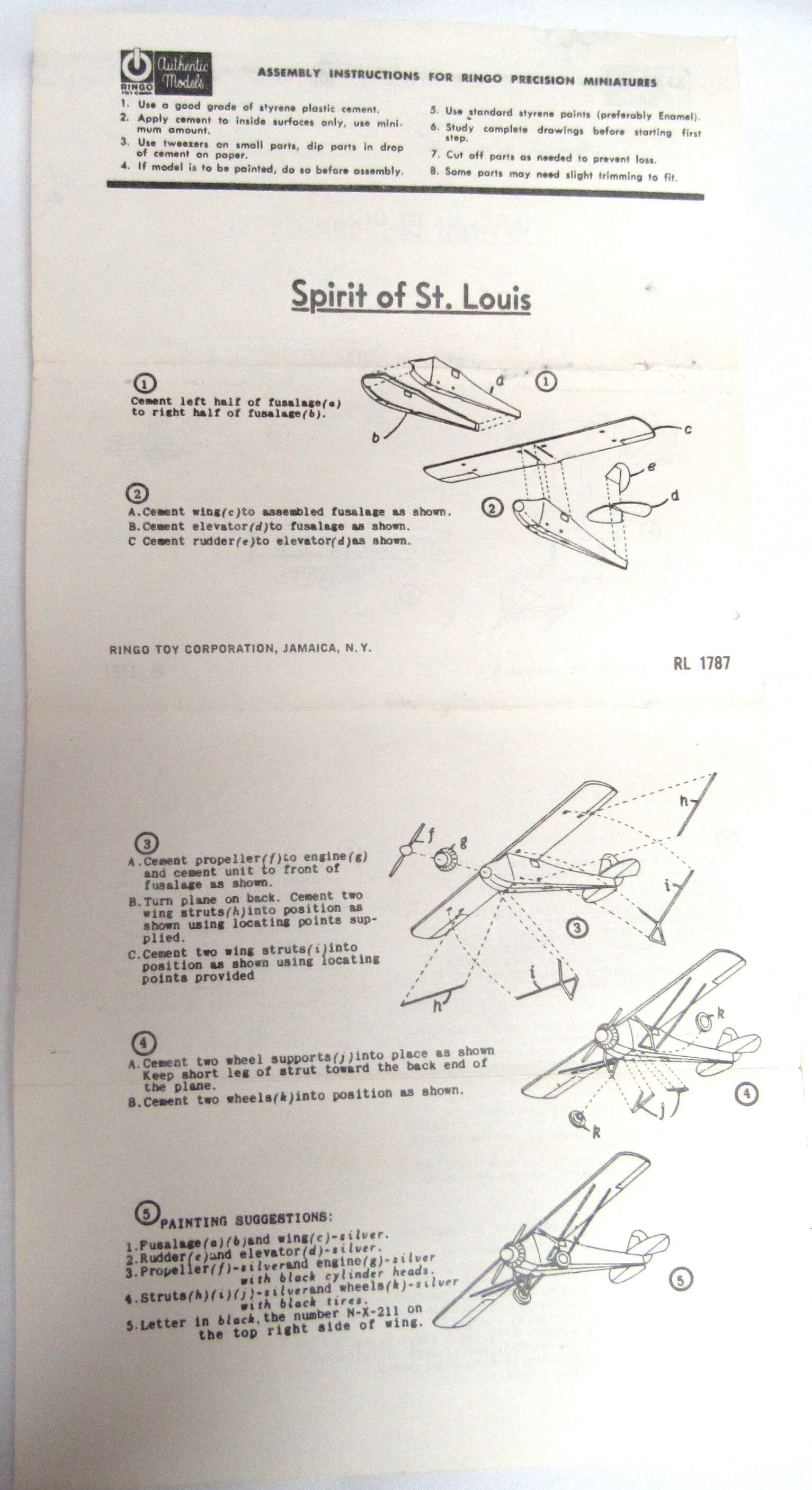 Vintage RINGO TOY Plastic Model Twin Kit Spirit of St. Louis and Wright ...