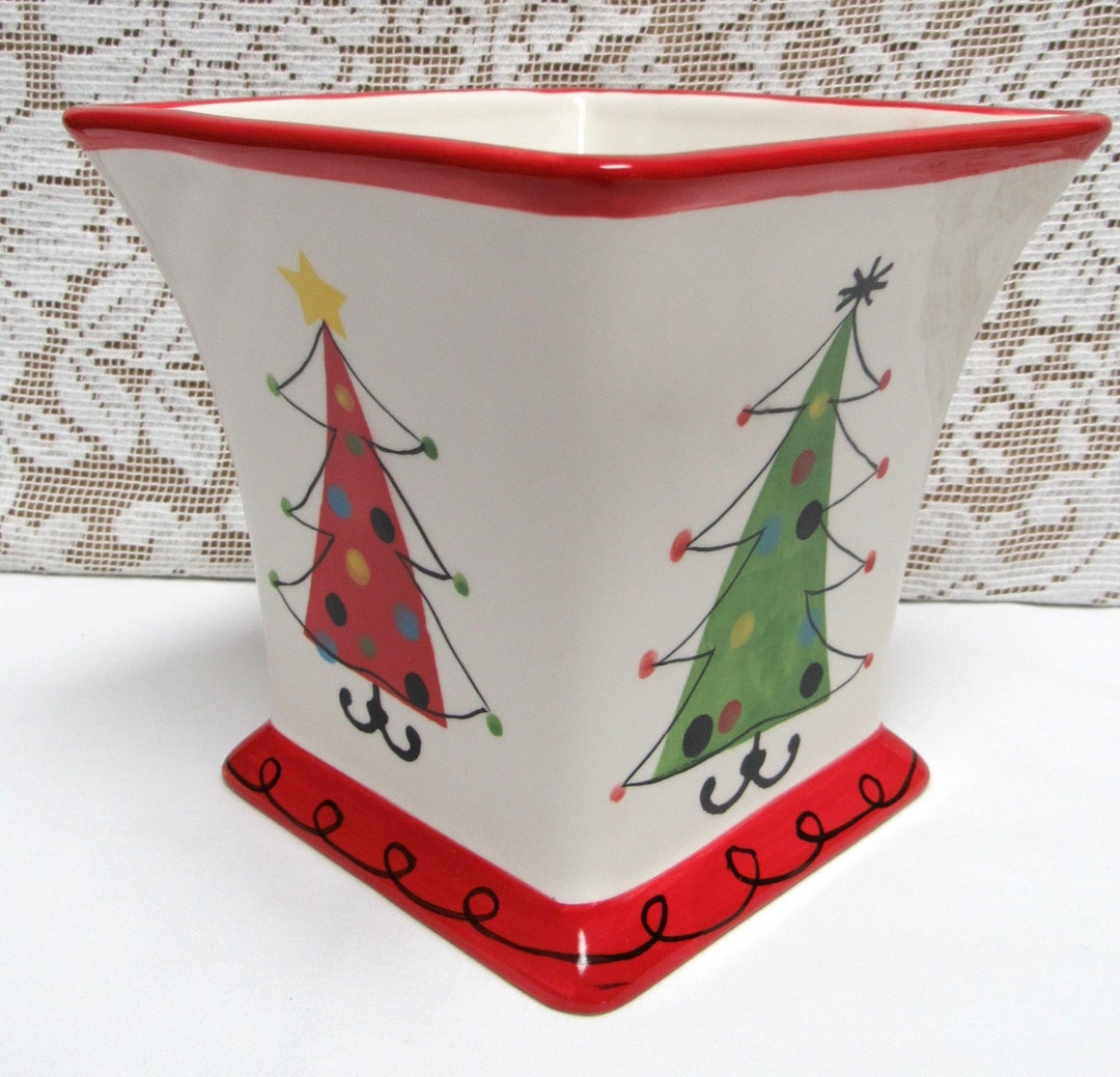 Vintage FTD Christmas Tree Ceramic PLANTER POT Stylized Trees Holiday ...