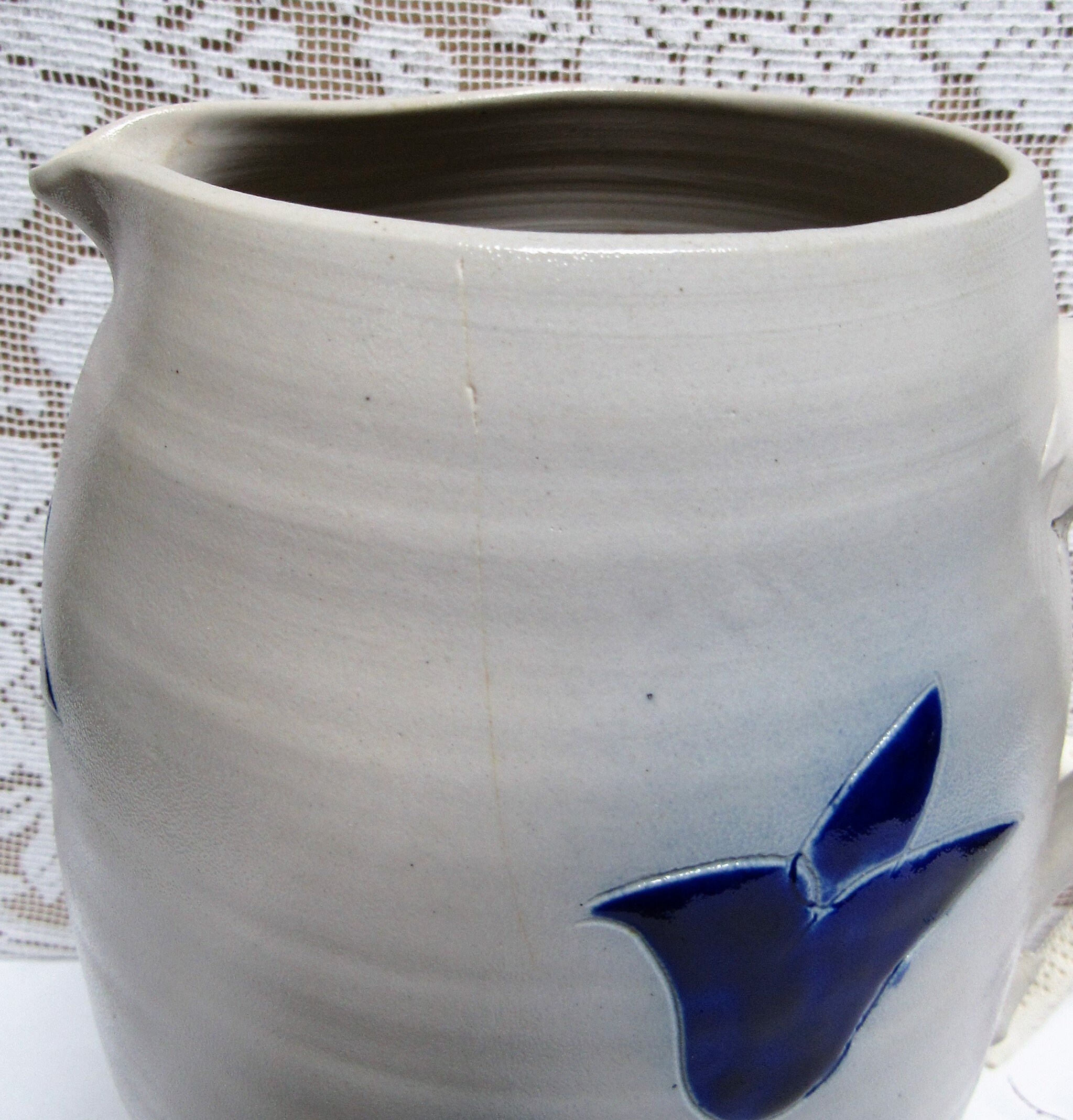 Vintage WILLIAMSBURG VA POTTERY Style Large Pitcher Cobalt Blue Incised ...