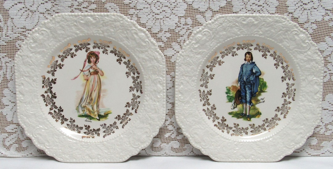 Vintage PINKIE and BLUE BOY Painting Dessert Plates Set of 2 Porcelain ...