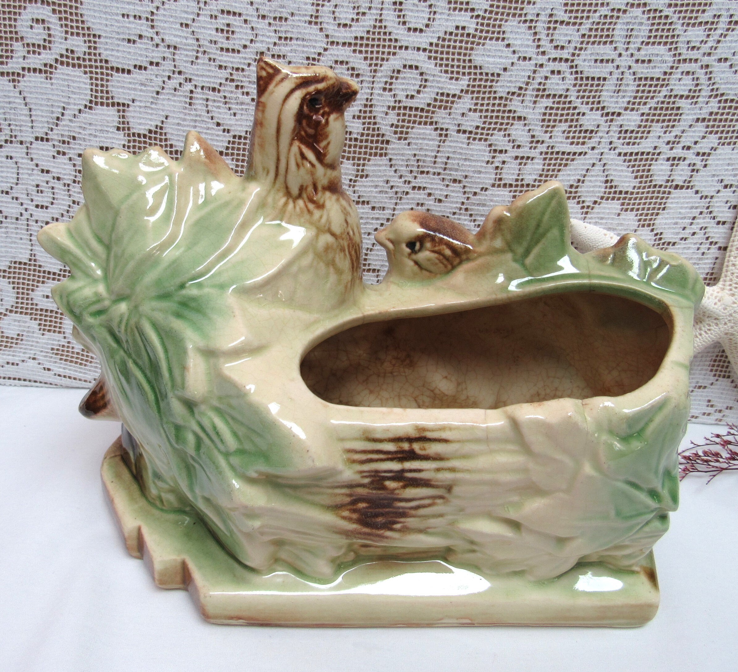 Vintage MCCOY POTTERY Quail Pheasant Triple Bird Planter Flowerpot Made ...