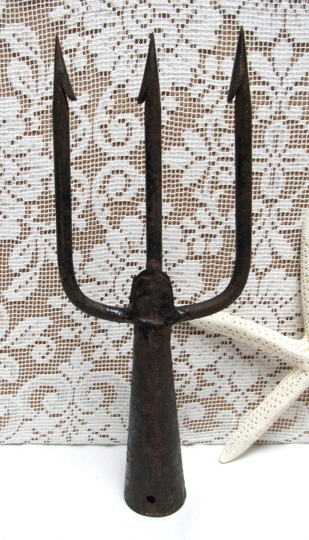 Vintage Iron Metal Fishing GIG SPEAR 3-tine Coastal Decor Trident Fish ...