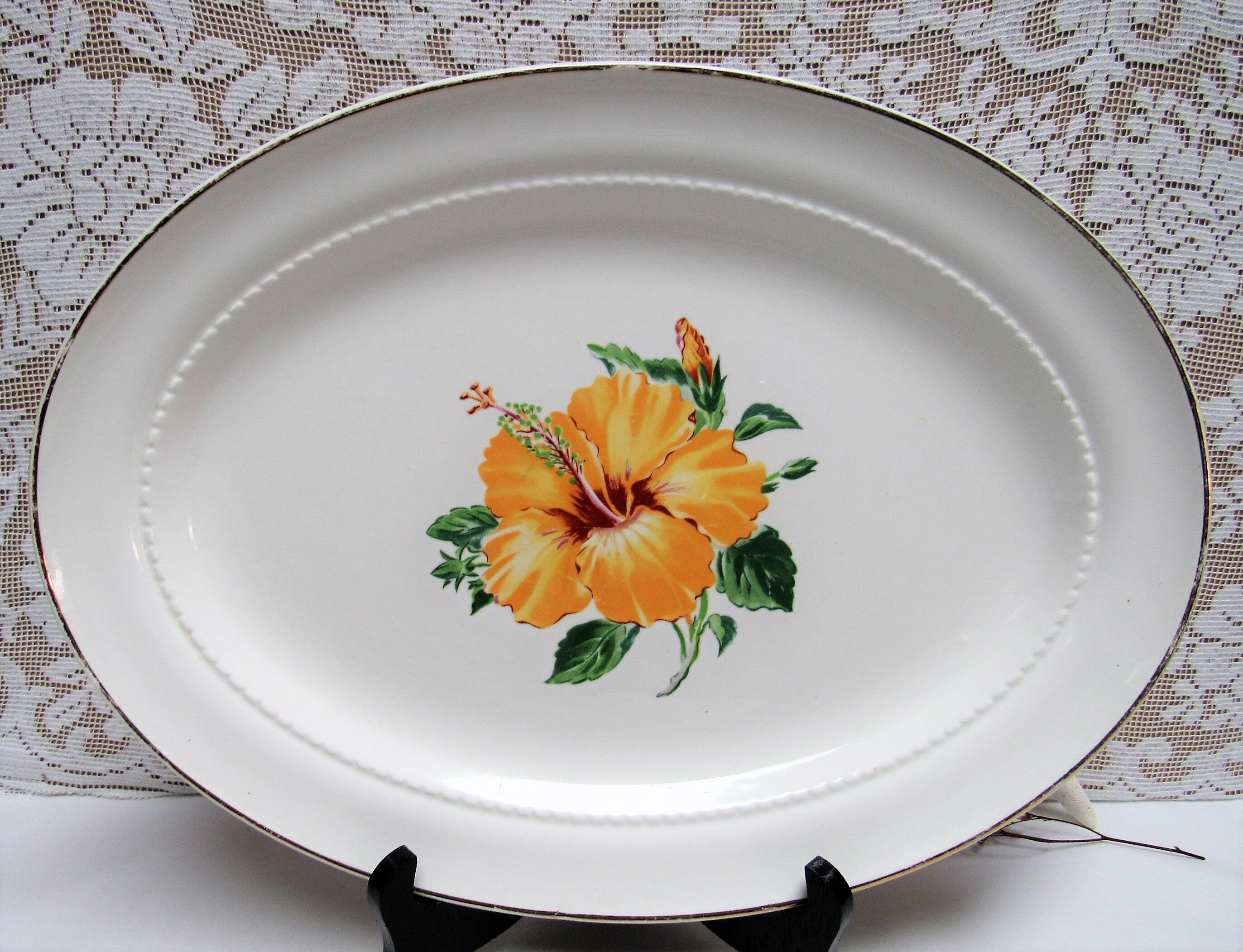 Vintage POINCIANA CHINA Ware Old Florida Yellow Hibiscus Oval - Etsy