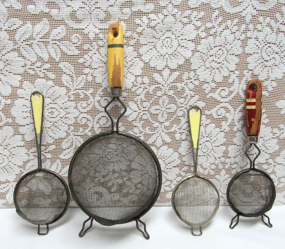 Vintage Lot Set of 4 Mesh Sieve STRAINERS Wooden/metal Handles ...