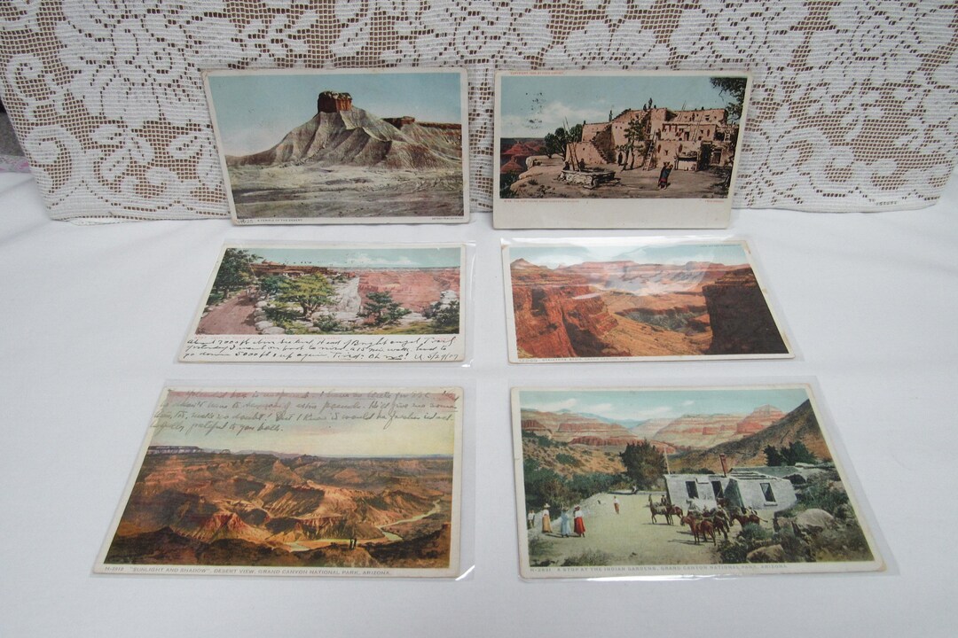 Vintage Set of 6 FRED HARVEY Postcards ARIZONA Phostint Grand Canyon ...