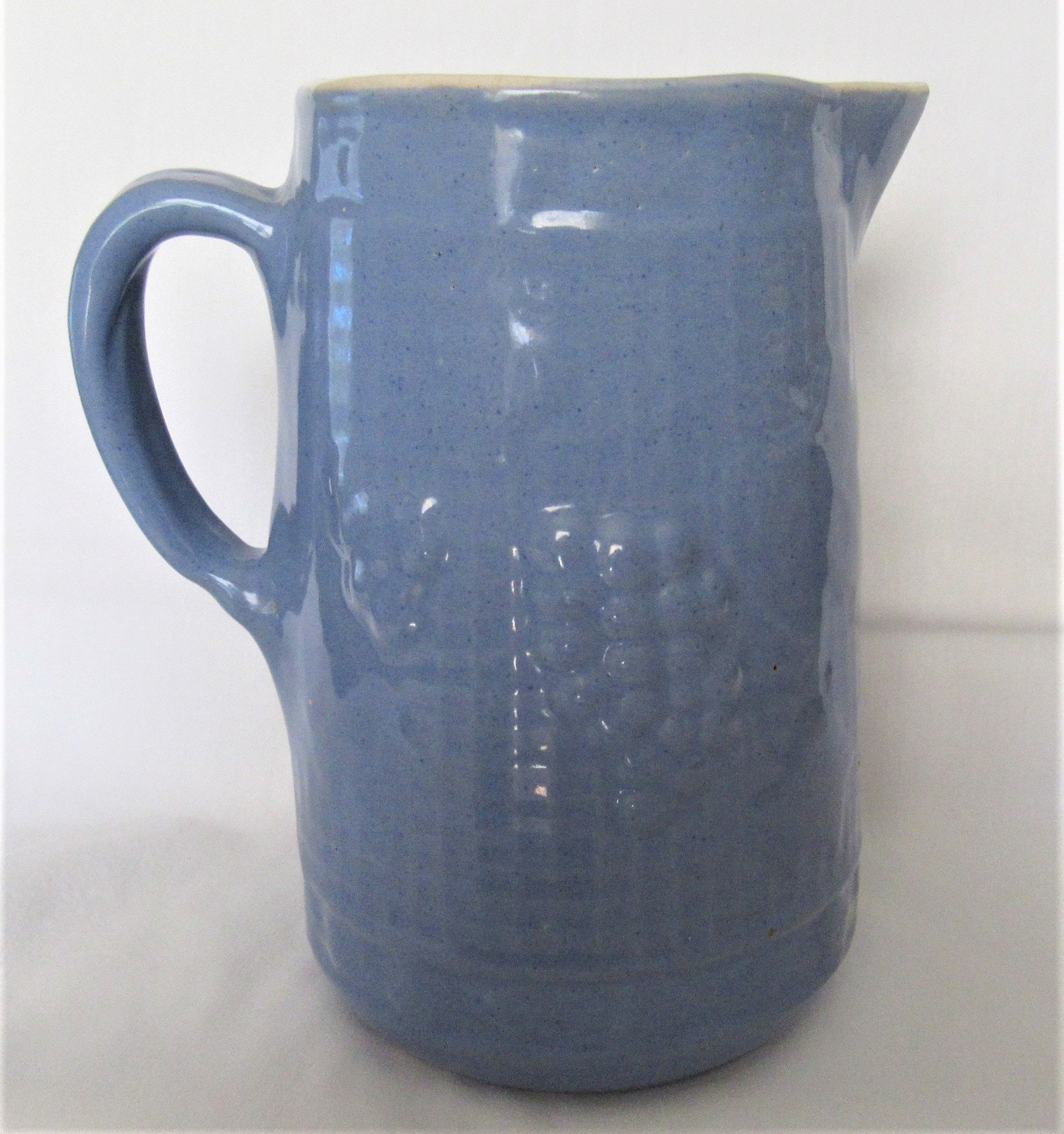 Vintage UHL POTTERY Farmhouse STONEWARE Pitcher Blue Cream White ...