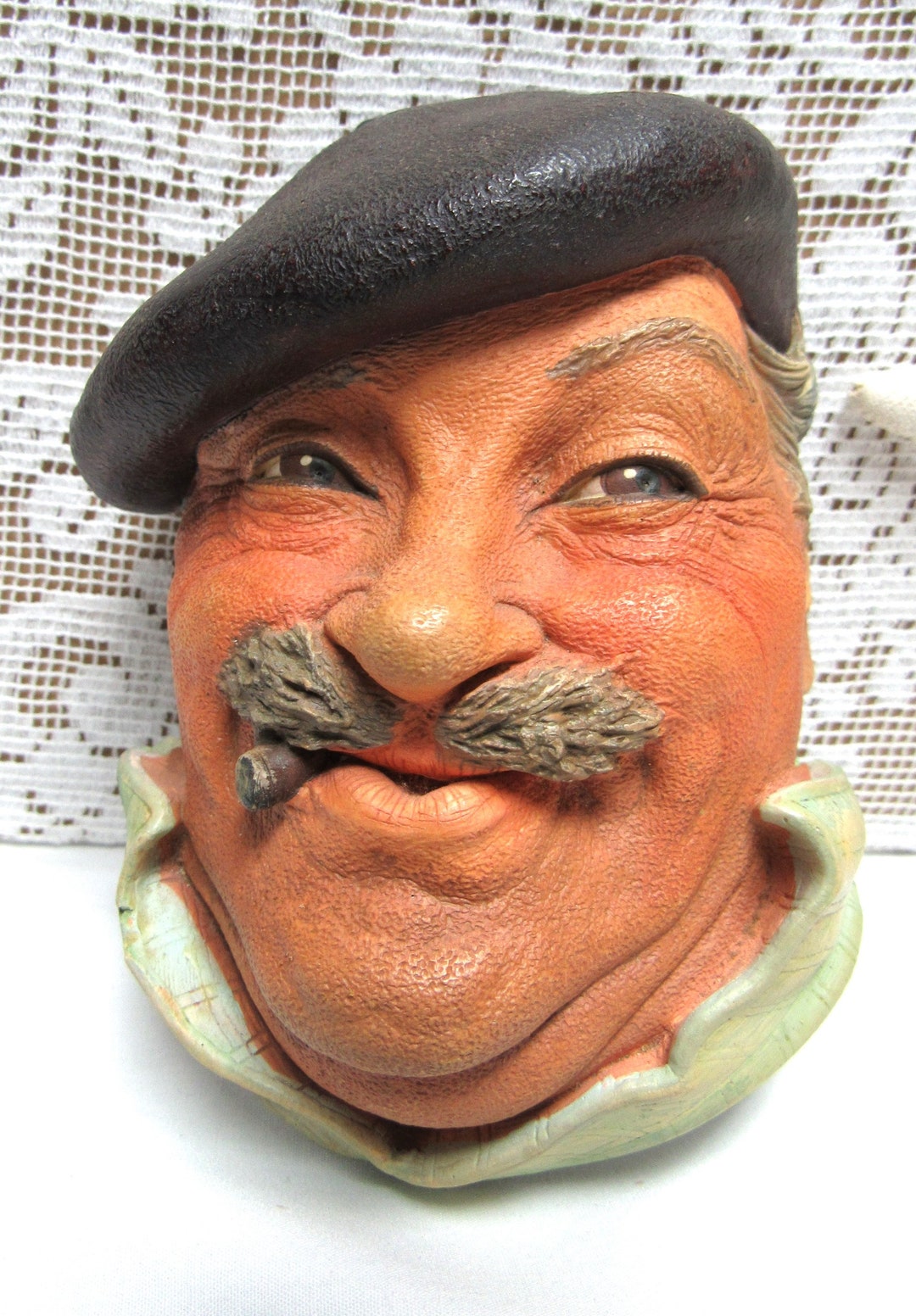 Vintage BOSSONS Chalkware Head Bust Hanging FRENCHMAN With Beret and ...