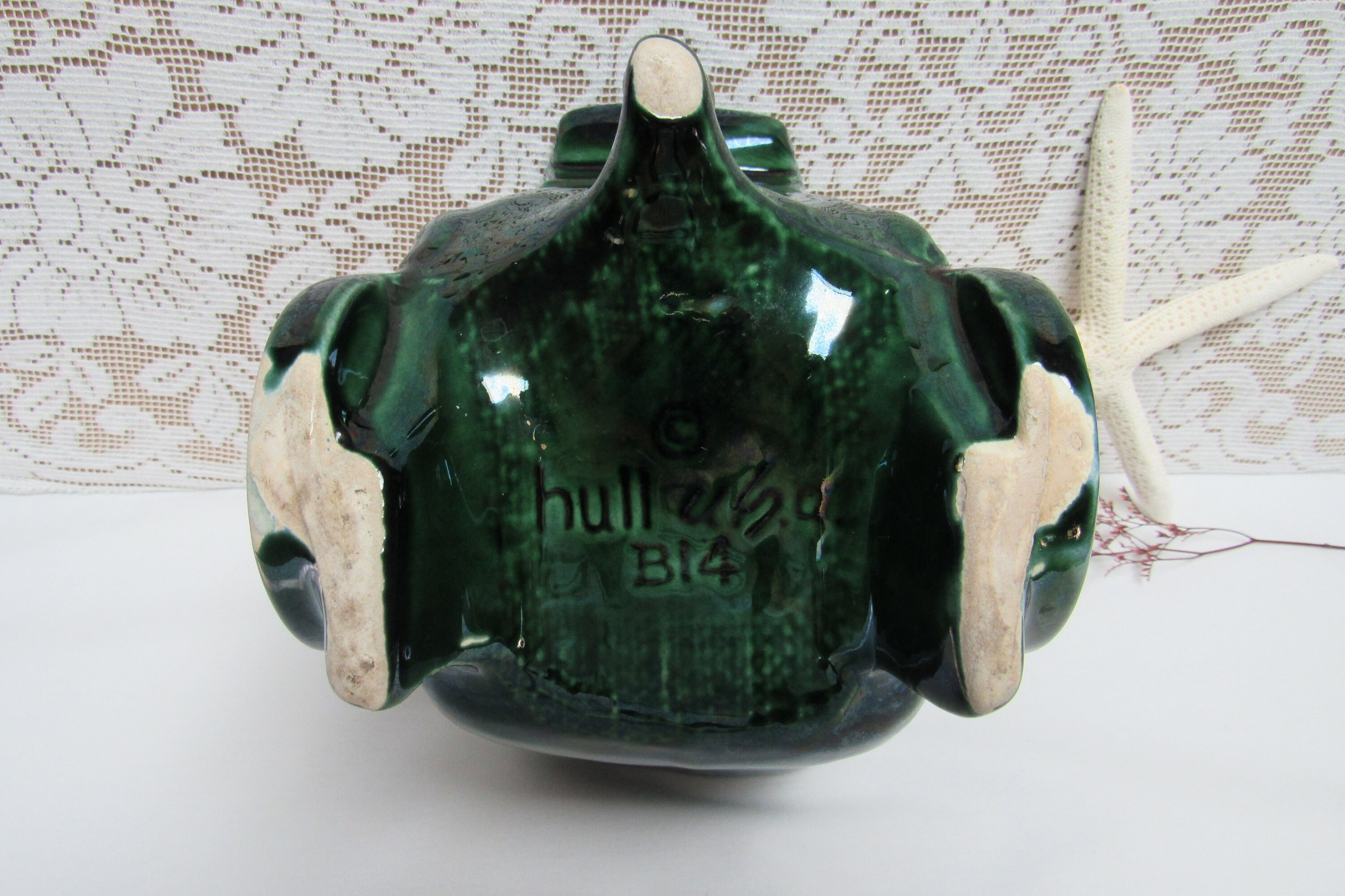 Lovely Vintage HULL POTTERY Wheelbarrow PLANTER B14 Green Foam Drip ...