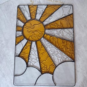 Cloud and Sun Translucent Art Glass Panel. Sunburst Stained Glass ...