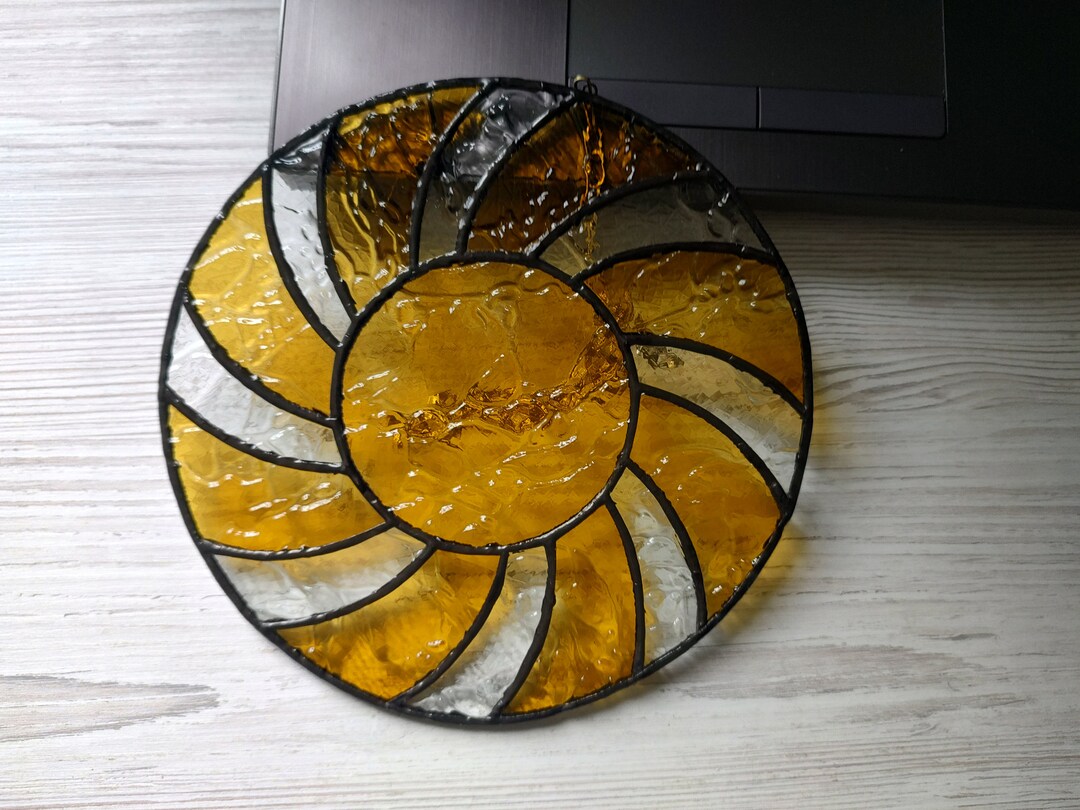 Sunburst Stain Glass Round Panel. Unique Sun-shaped Art Glass With Sun ...