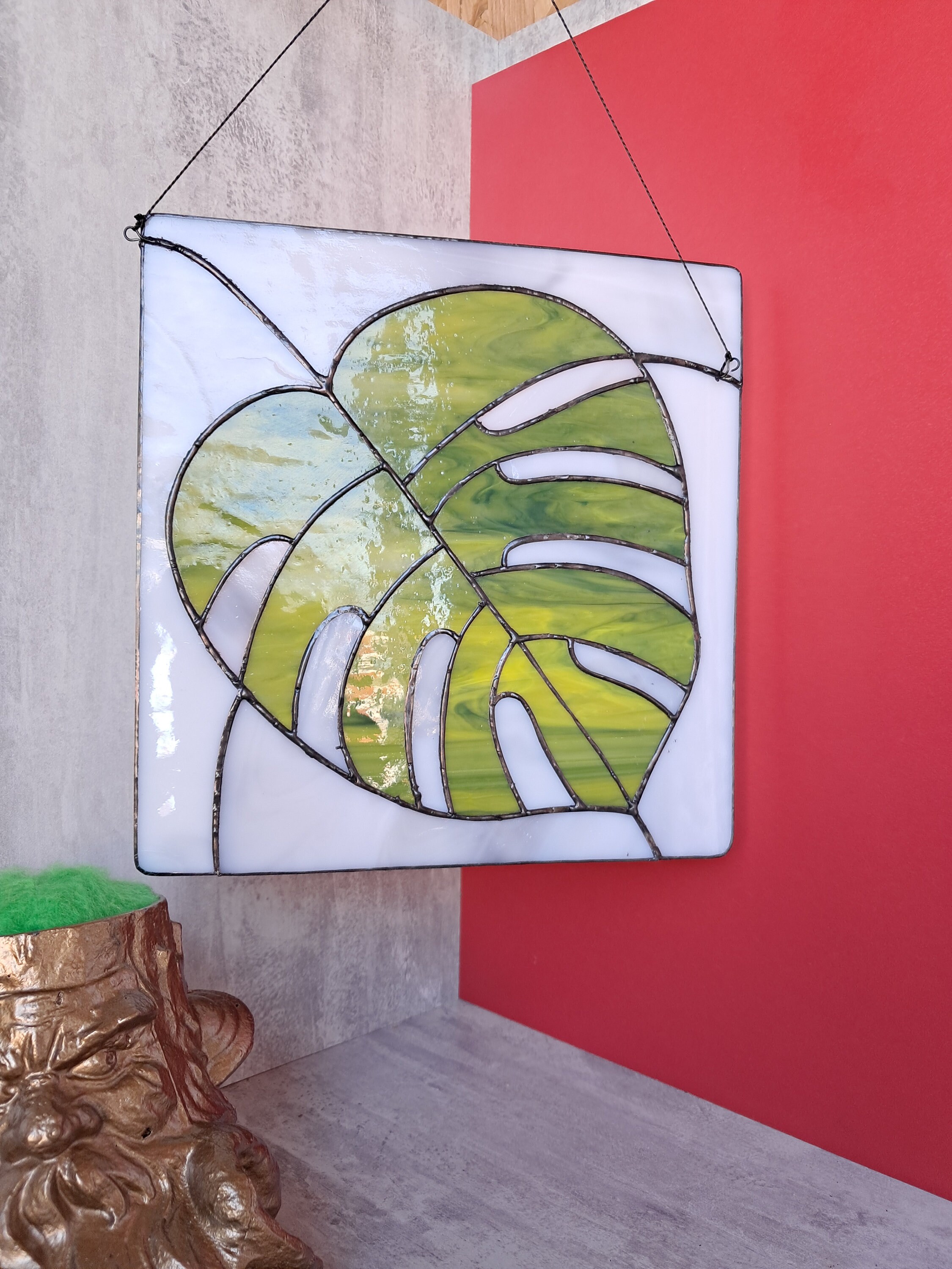 Stained Glass Monstera Leaf: Tropical Palm Glass Art With Monster Leaf ...