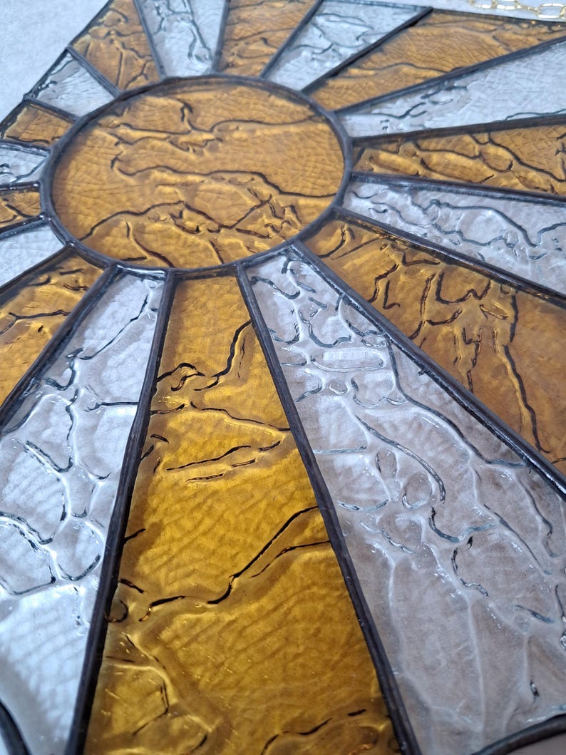Cloud and Sun Translucent Art Glass Panel. Sunburst Stained Glass ...