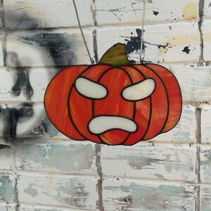 Handcrafted Stained Glass Pumpkin Head Suncatcher. Halloween Art for ...