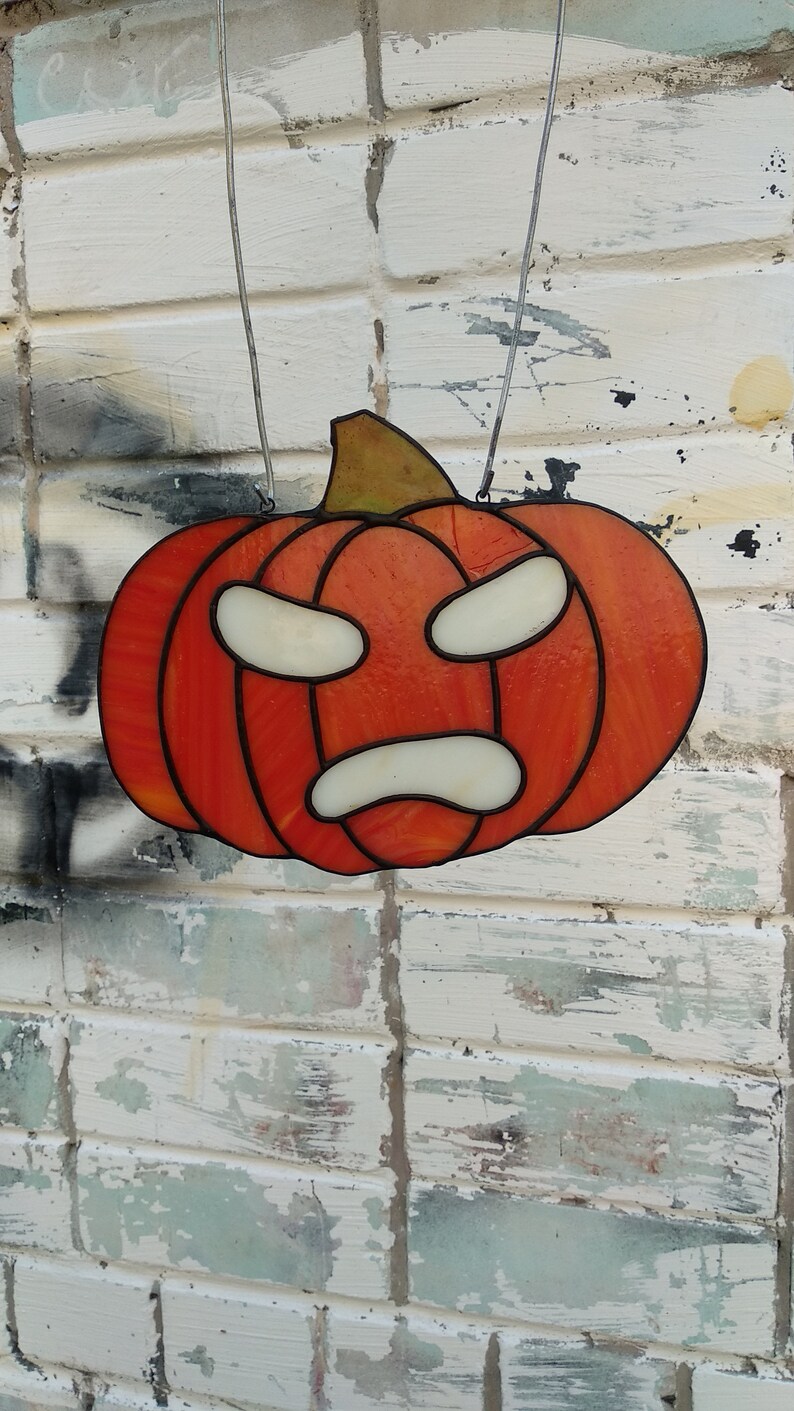 Handcrafted Stained Glass Pumpkin Head Suncatcher. Halloween Art for ...