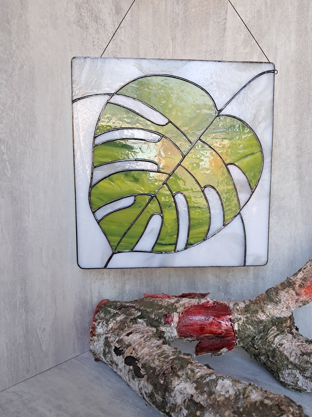 Stained Glass Monstera Leaf: Tropical Palm Glass Art With Monster Leaf ...